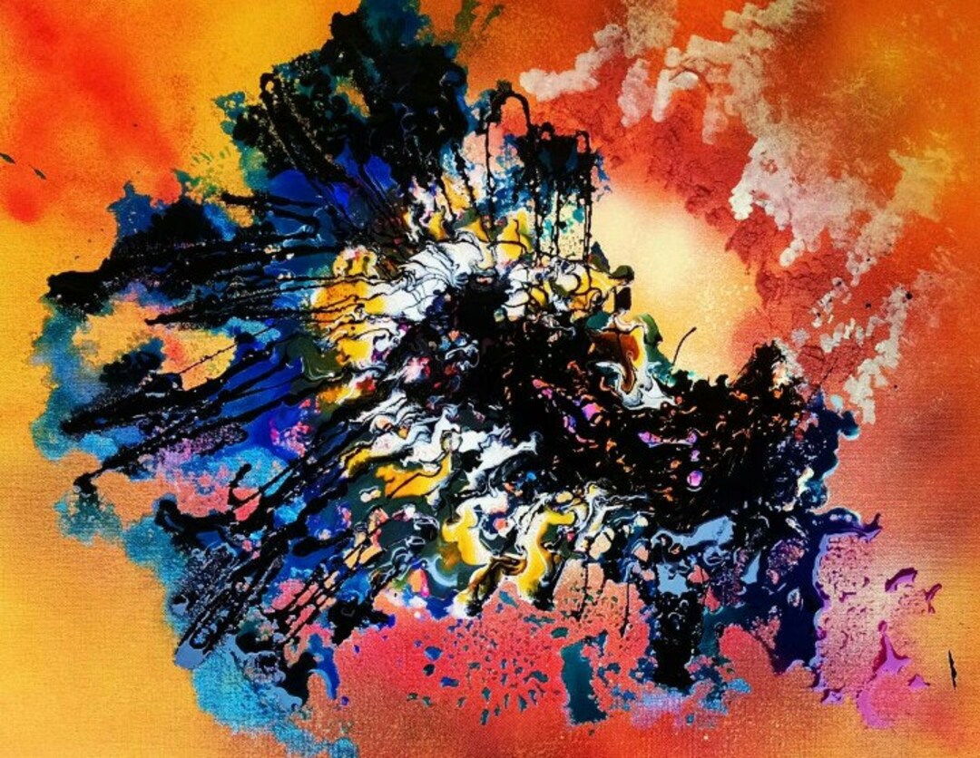 Sun Dying Into Ocean-abstract Acrylic and Ink Painting Framed - Etsy