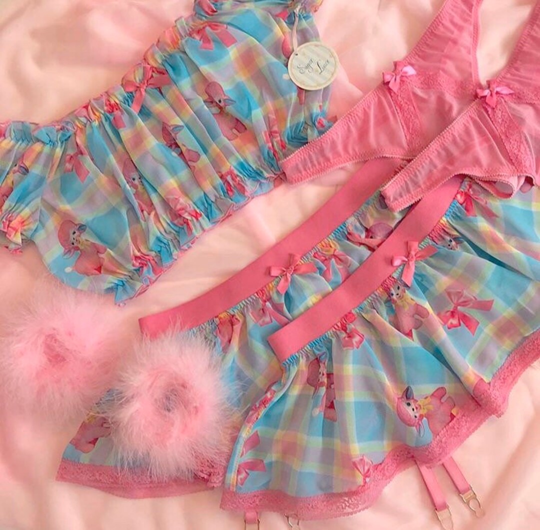 Plaid 90's Crop Top and Matching Skirt Garter Belt, Little Bo Peep Show ...