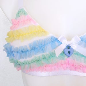 Rainbow Lingerie Set, Pastel Rainbow Bralette and Thong, Ruffled Skirt ...