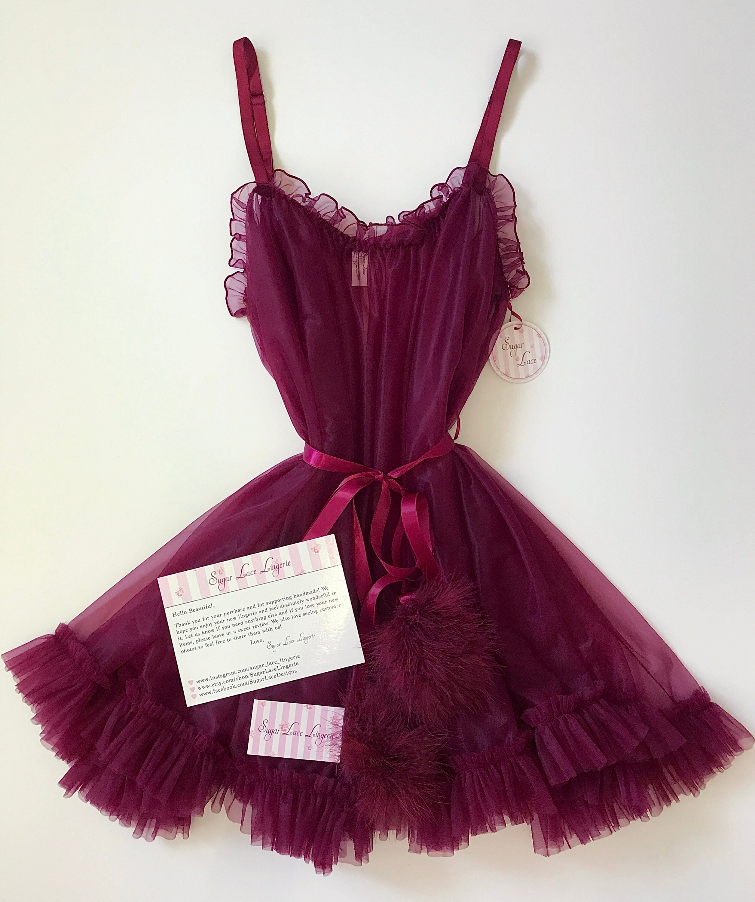 Sheer Vintage Style Babydoll, Ruffled Teddy, Maroon Nightie With Satin ...