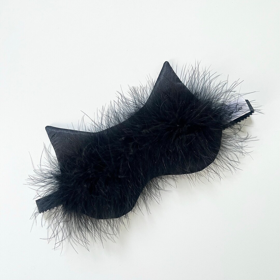 Black Satin Cat Sleep Mask, Furry Cat Mask, Fuzzy Sleep Mask - Etsy