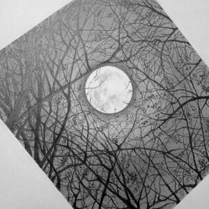Full Moon ORIGINAL Graphite Pencil Drawing Kuryakova Art Miniature ...