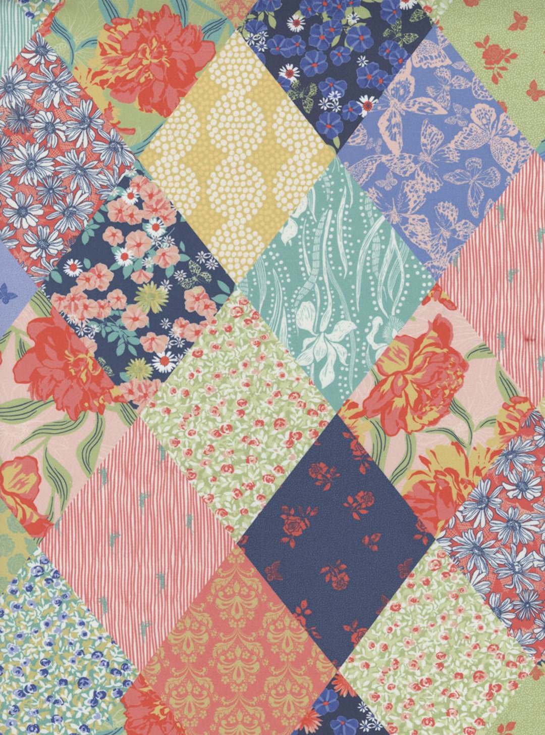 MODA Crystal Manning Garden Society, Patchwork Cheater Print, Rainbow ...