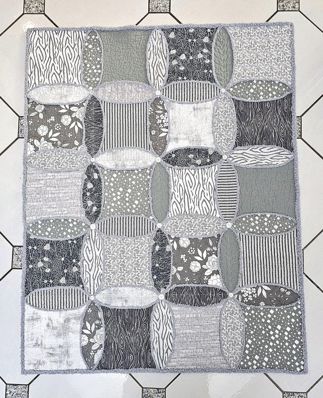 Vintage Grey Quilt Kit, Orange Peel Quilt, Grey + White Quilt, Chenille ...