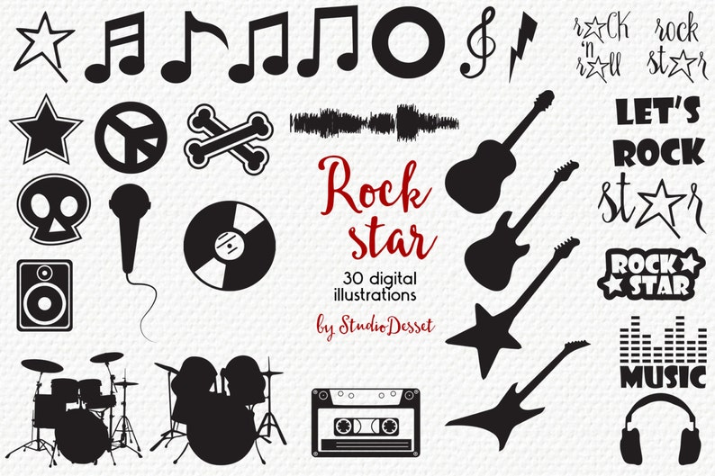 Rock Star Cliparts Guitar Clip Art Music Illustrations | Etsy