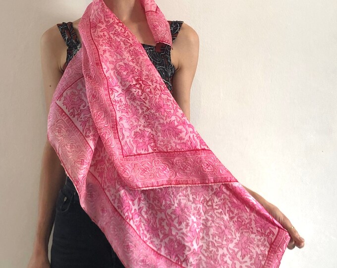 70s Silk Indian Gauze Block Print Hot Pink Boho Hippy Batik - Etsy