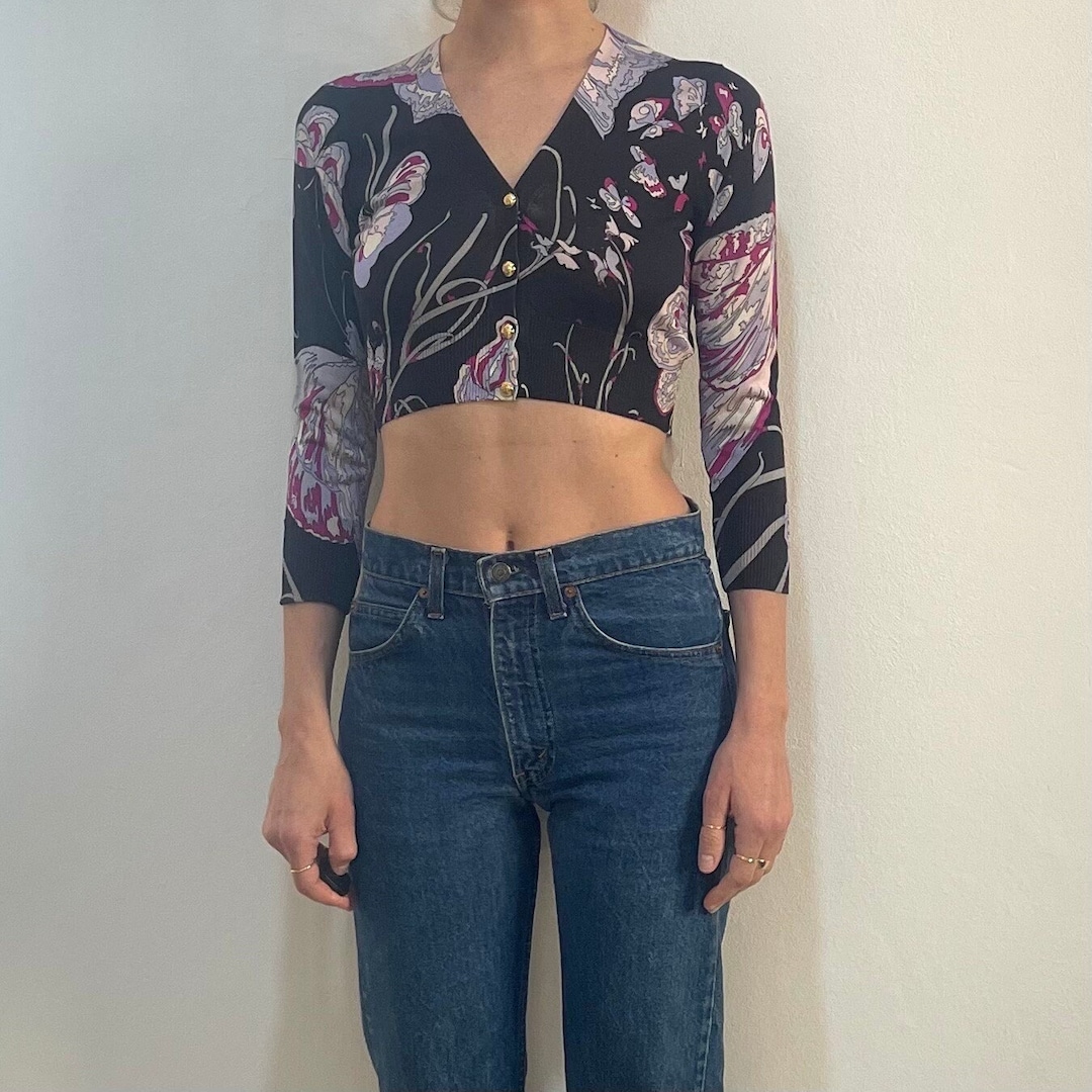 Y2K Emilio Pucci Silk Knit Cropped Butterfly Print Cardigan Extra Small ...