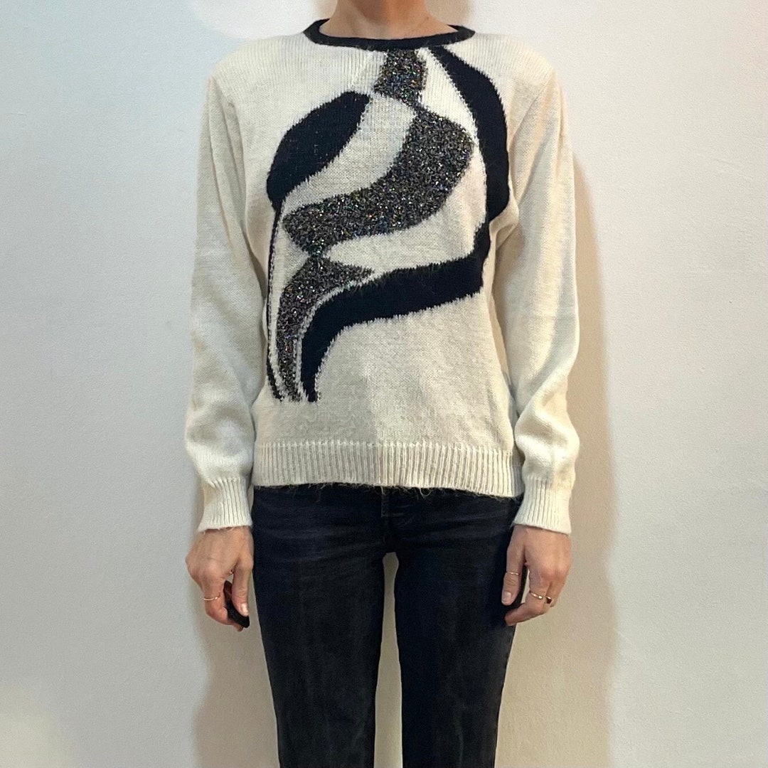 80s Wild Abstract Puff Sleeves Angora and Lurex Fun Sweater - Etsy