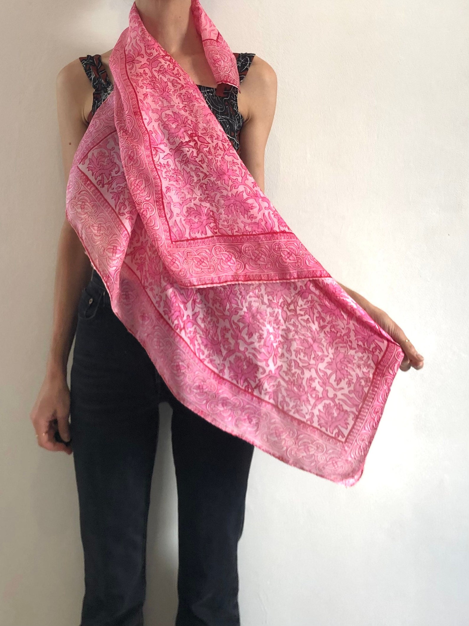 70's Silk Indian Gauze Block Print Hot Pink Boho Hippy - Etsy