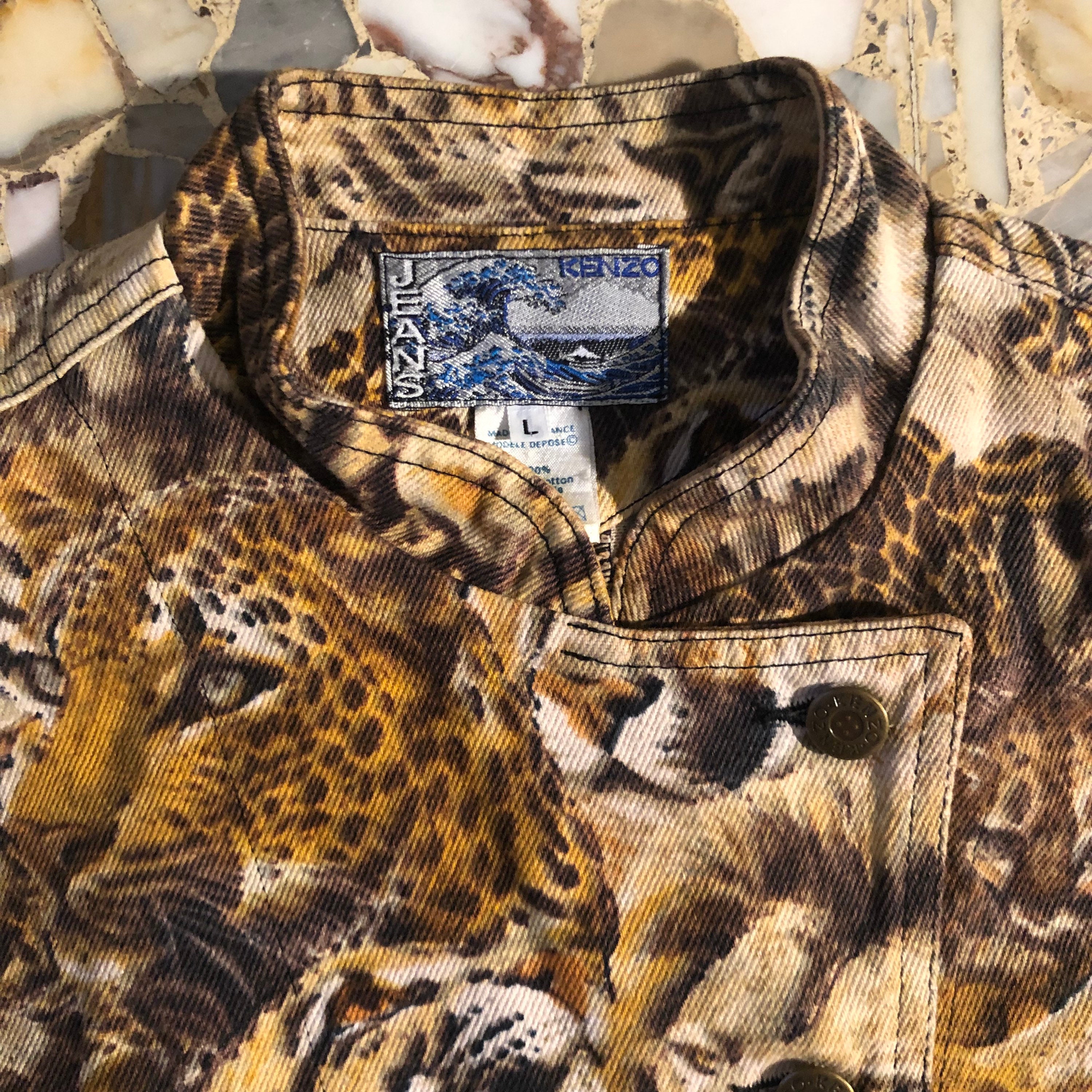 80s Kenzo Jeans Tiger Animal Print Denim Asymmetrical Cropped Jacket - Etsy