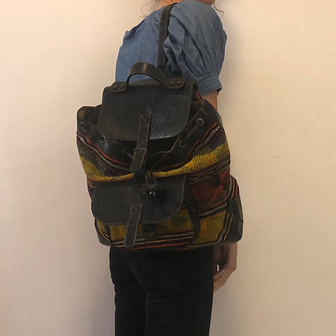 70s Tapestry Backpack Boho Vinyl Leather Festival Purse Bag - Etsy