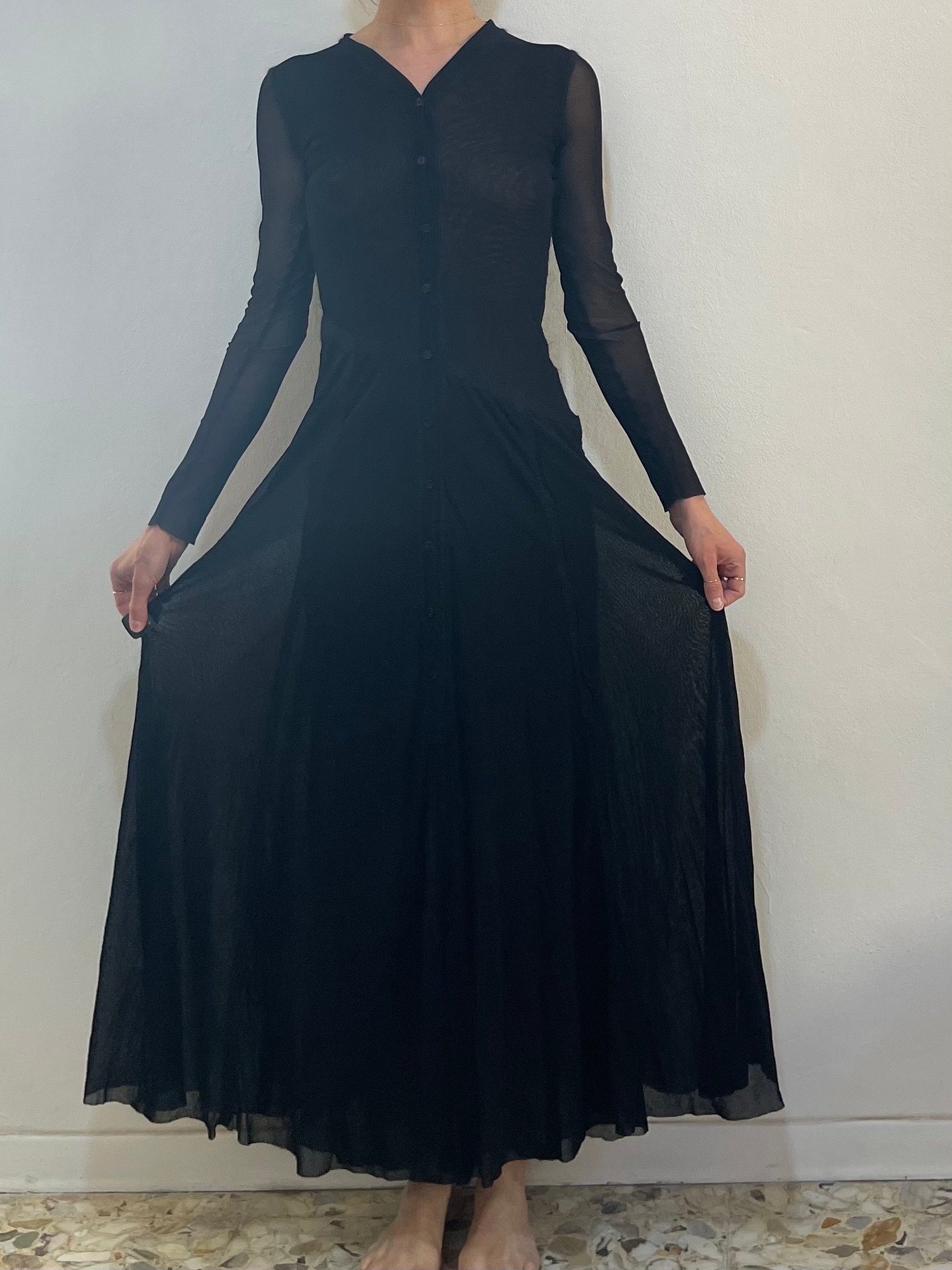 90s Jean Paul Gaultier Black Mesh Goth Maxi Dress Cardigan With Felted ...
