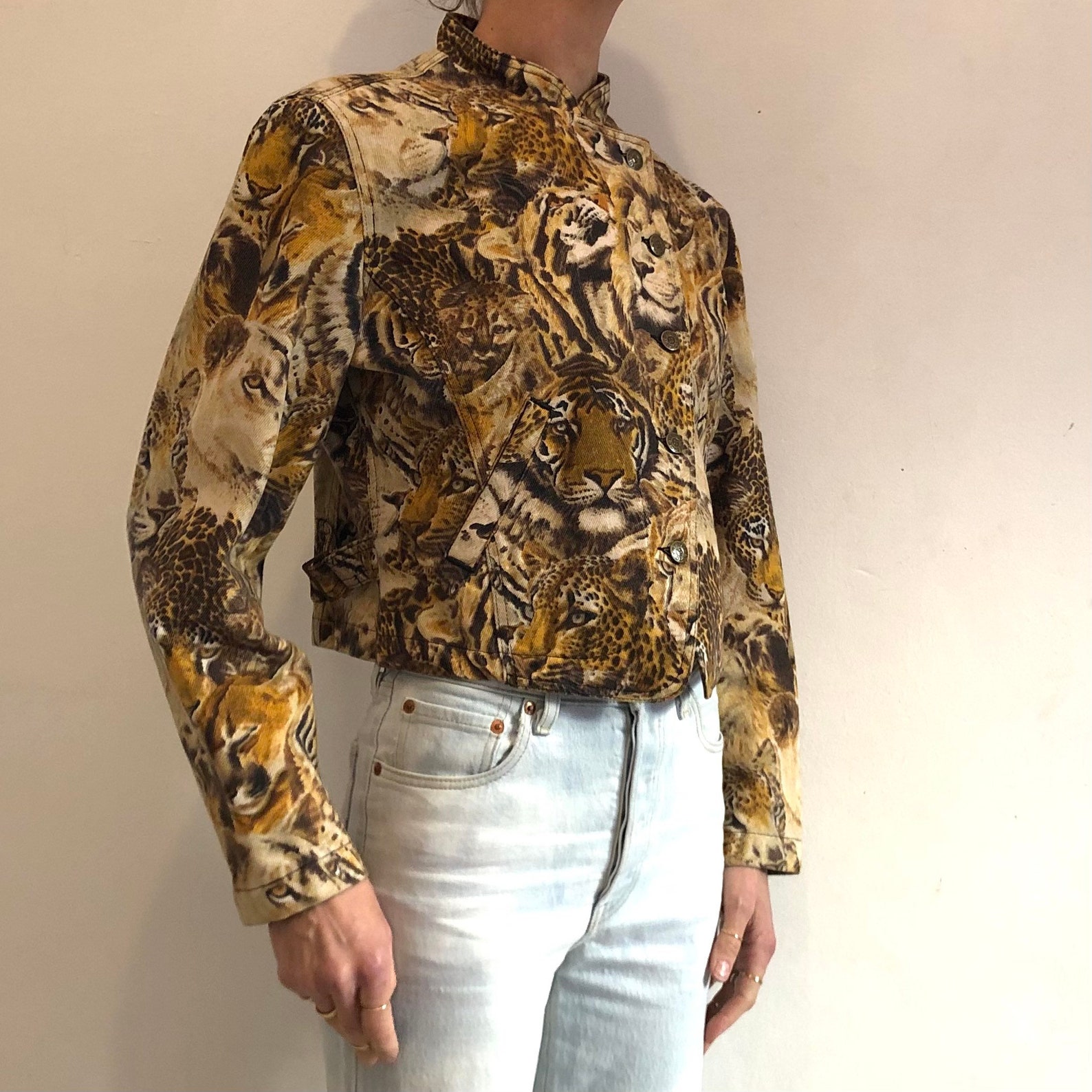 80s Kenzo Jeans Tiger Animal Print Denim Asymmetrical Cropped Jacket - Etsy