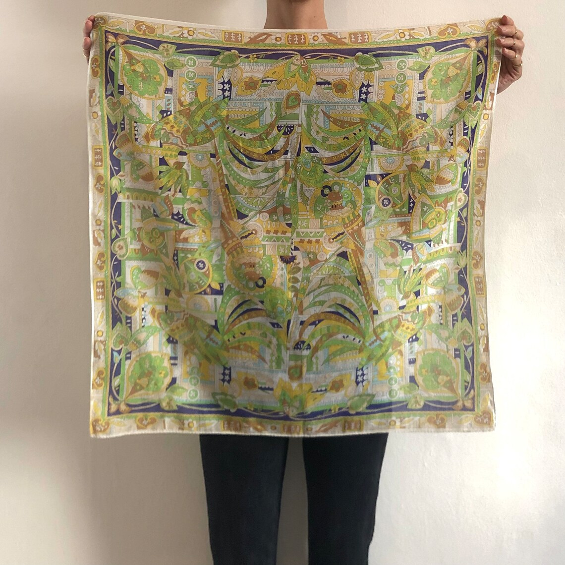 70s Indian Cotton Gauze Psychedelic Butterfly Birds Mod Pop - Etsy