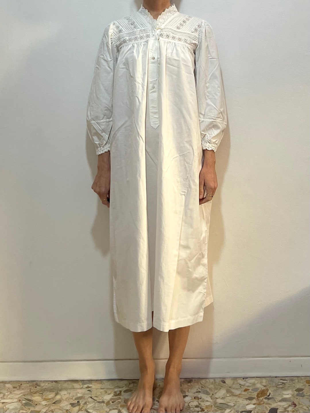 Victorian White Cotton Nightgown With Extravagant Embroidered Lace and ...