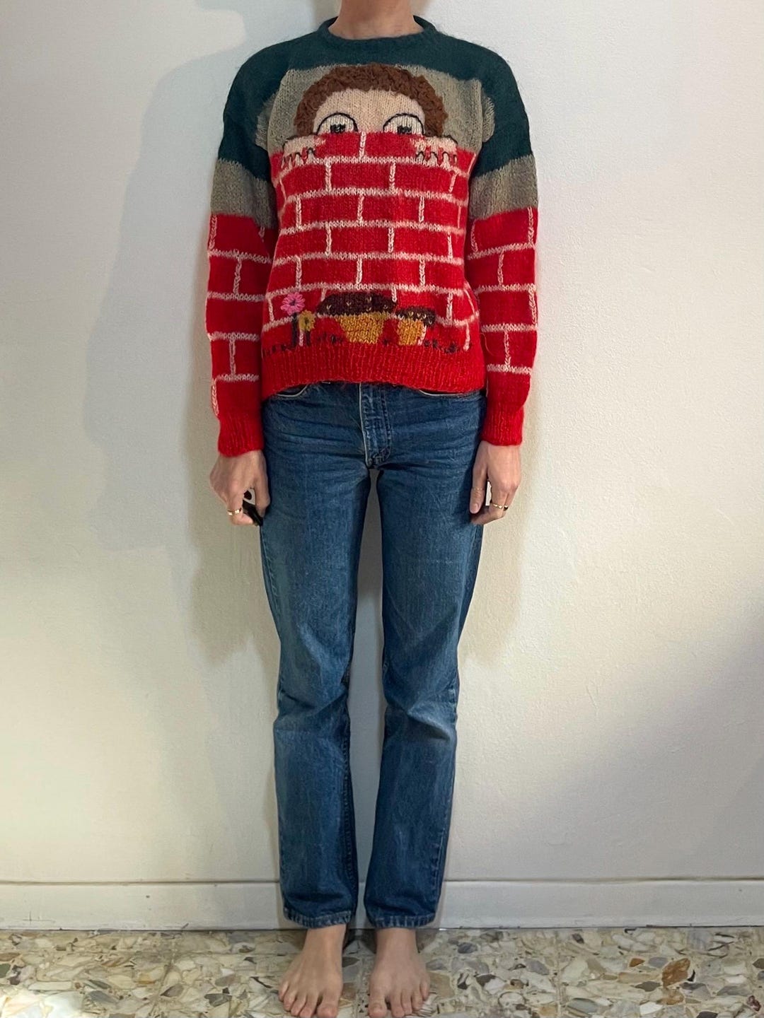 70s Hand Knit Bonkers Peeping Tom Novelty Wool Sweater Art Piece - Etsy