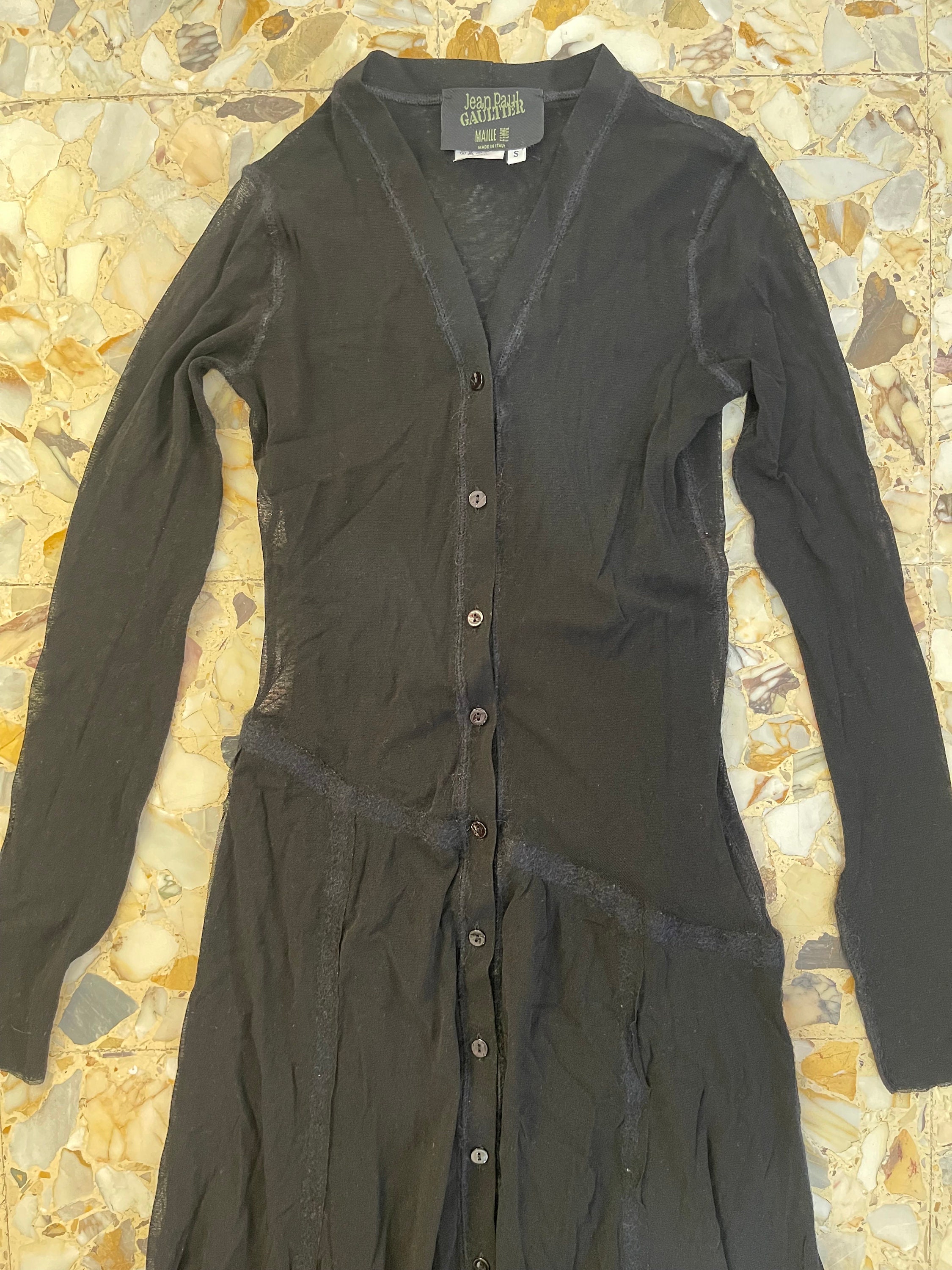 90s Jean Paul Gaultier Black Mesh Goth Maxi Dress Cardigan With Felted ...