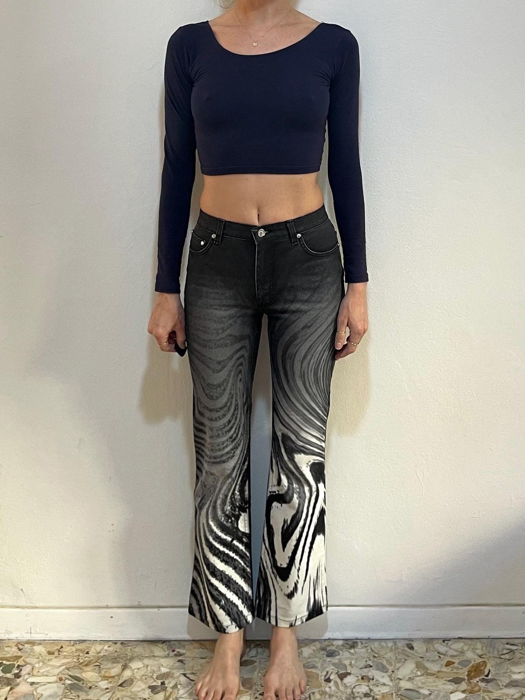 Y2K Just Cavalli Flare Jeans Psychedelic Print Stretch Denim Size XS - Etsy
