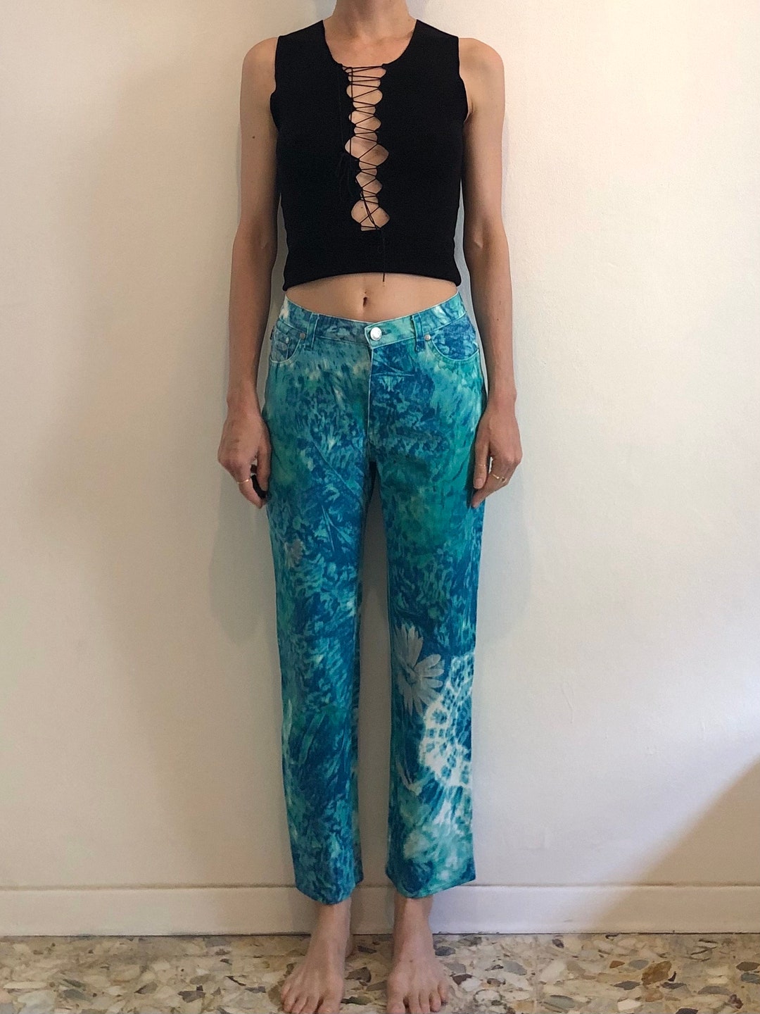 90s Roberto Cavalli Euro Trash Tie Dye Floral Trippy Stretch Vintage ...