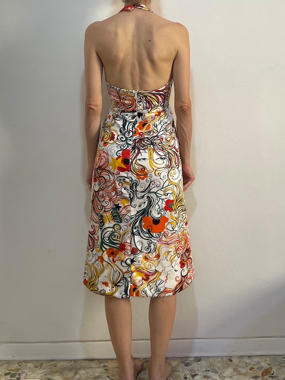 70s Peter Max Psychedelic Faces Poly Halter Dress Sma… - Gem