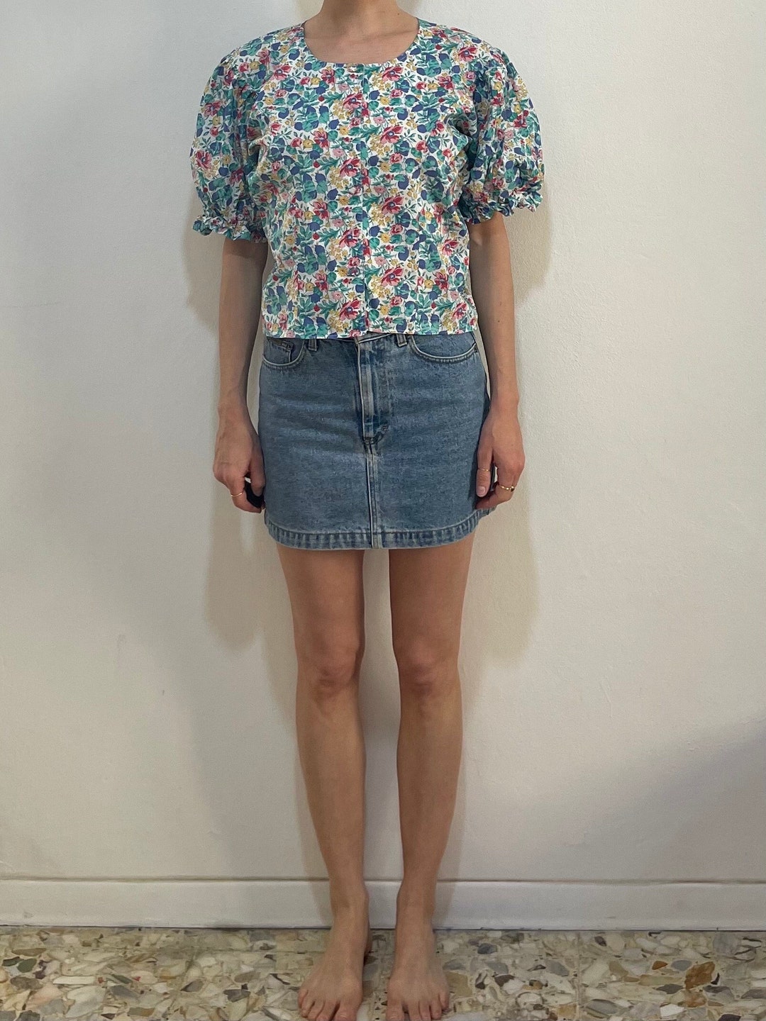 80s Cacharel Liberty Prairie Peasant Blouse Floral Cotton With Gathered ...