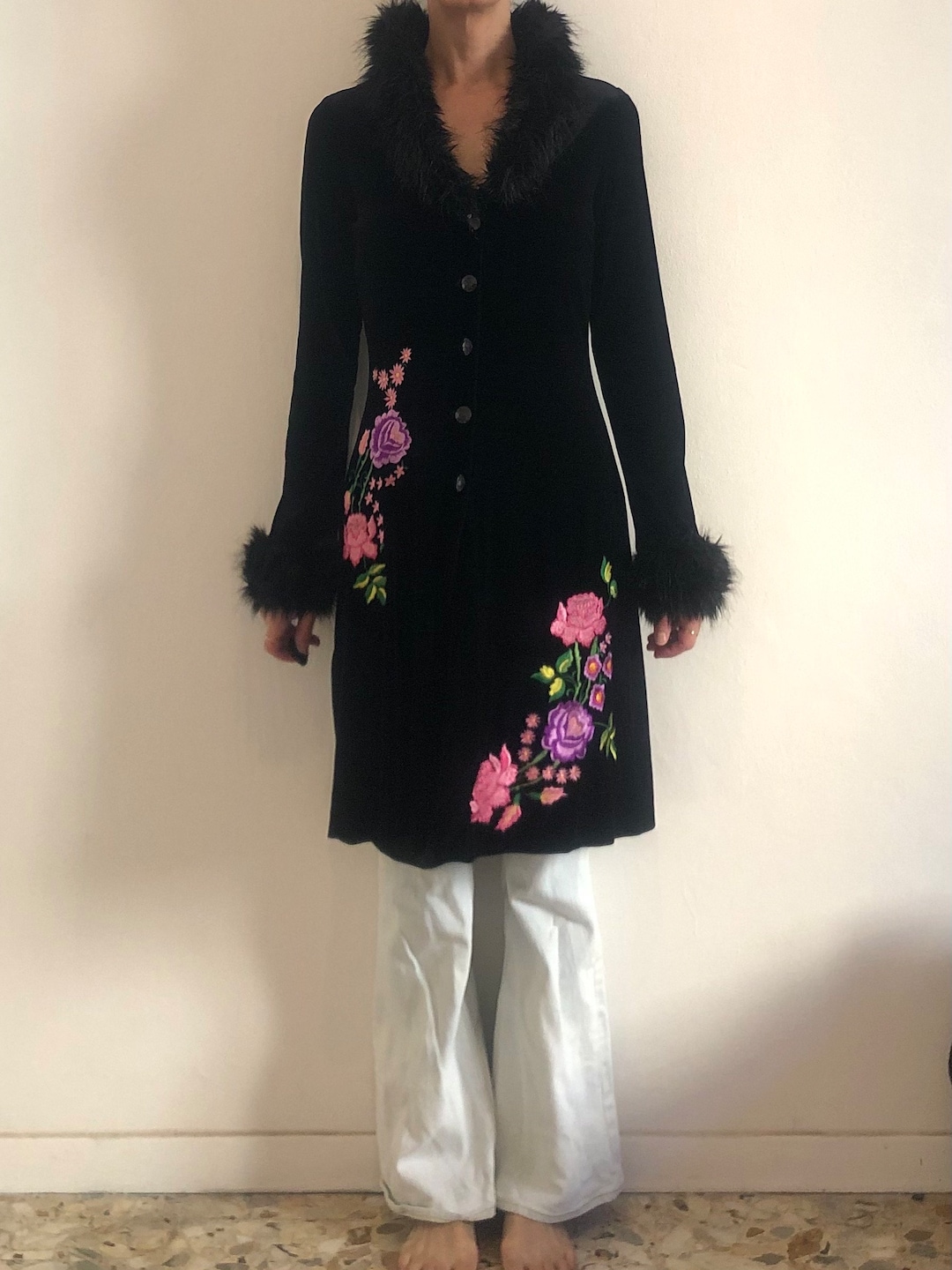 90s Betsey Johnson Black Velvet Embroidered Boho Hippy Jacket Almost ...