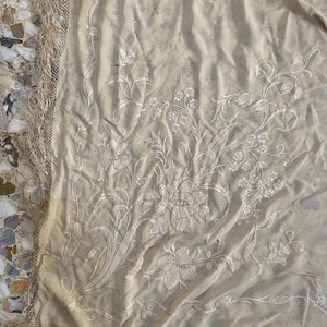 Antique Research Piece Damaged Fringe Silk Scarf With Hand Embroidered ...