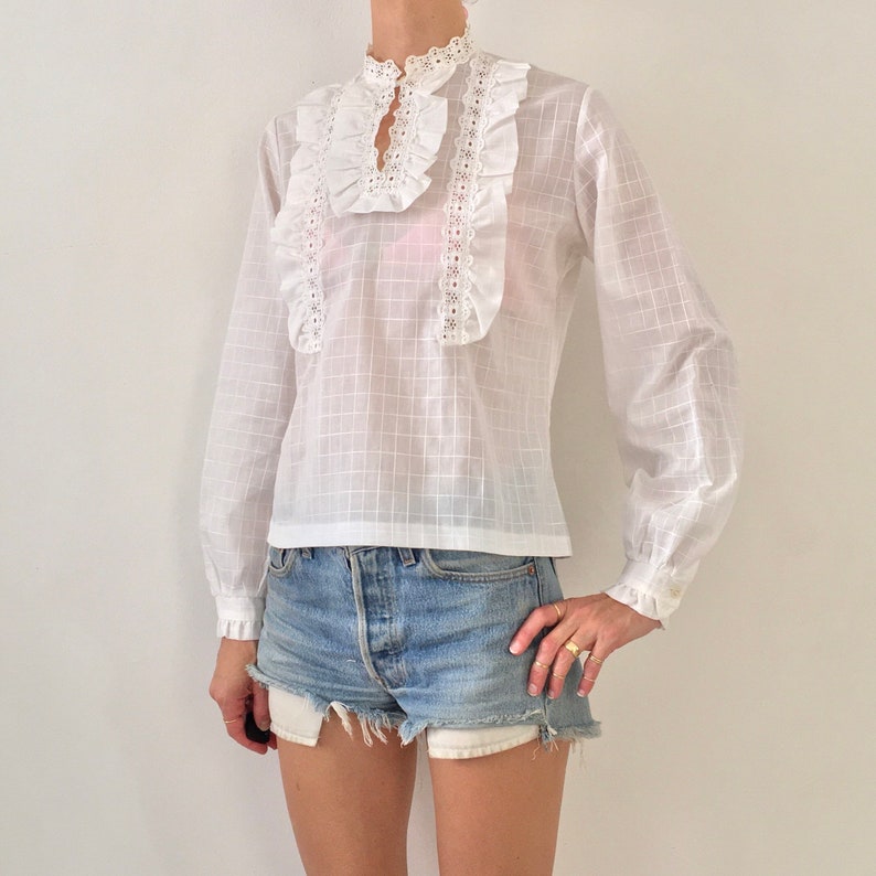 70s Lace Prairie Blouse Boho Romantic Sheer Cotton Top - Etsy