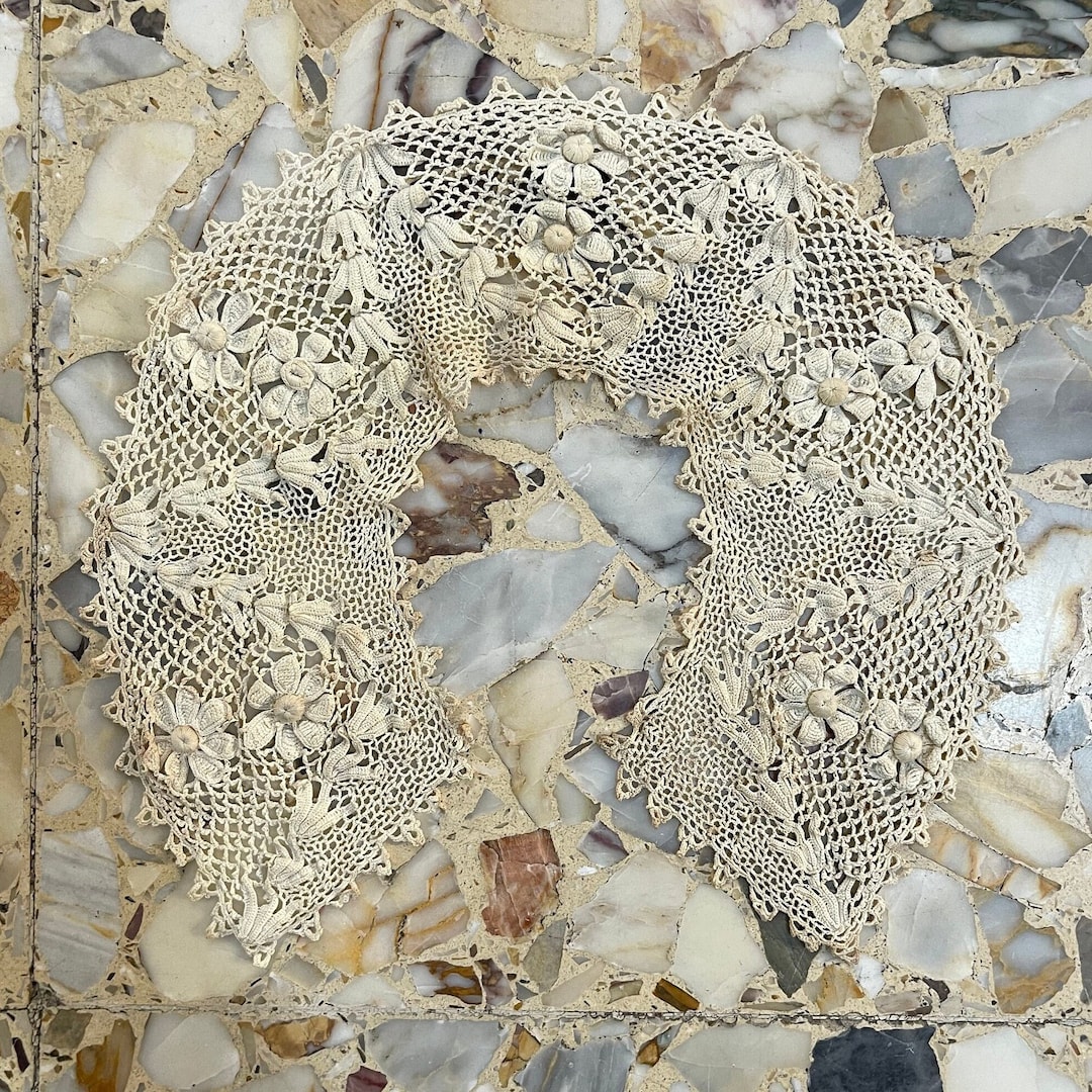 Victorian Edwardian Hand Crochet Cotton Lace Collar Knit Italian Lace ...