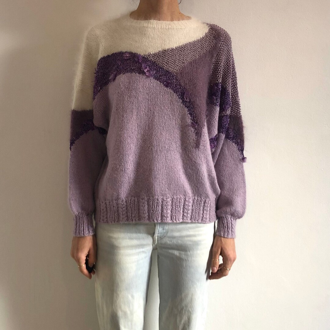 80s Angora Lavender Mixed Material Abstract Fun Party Sweater - Etsy