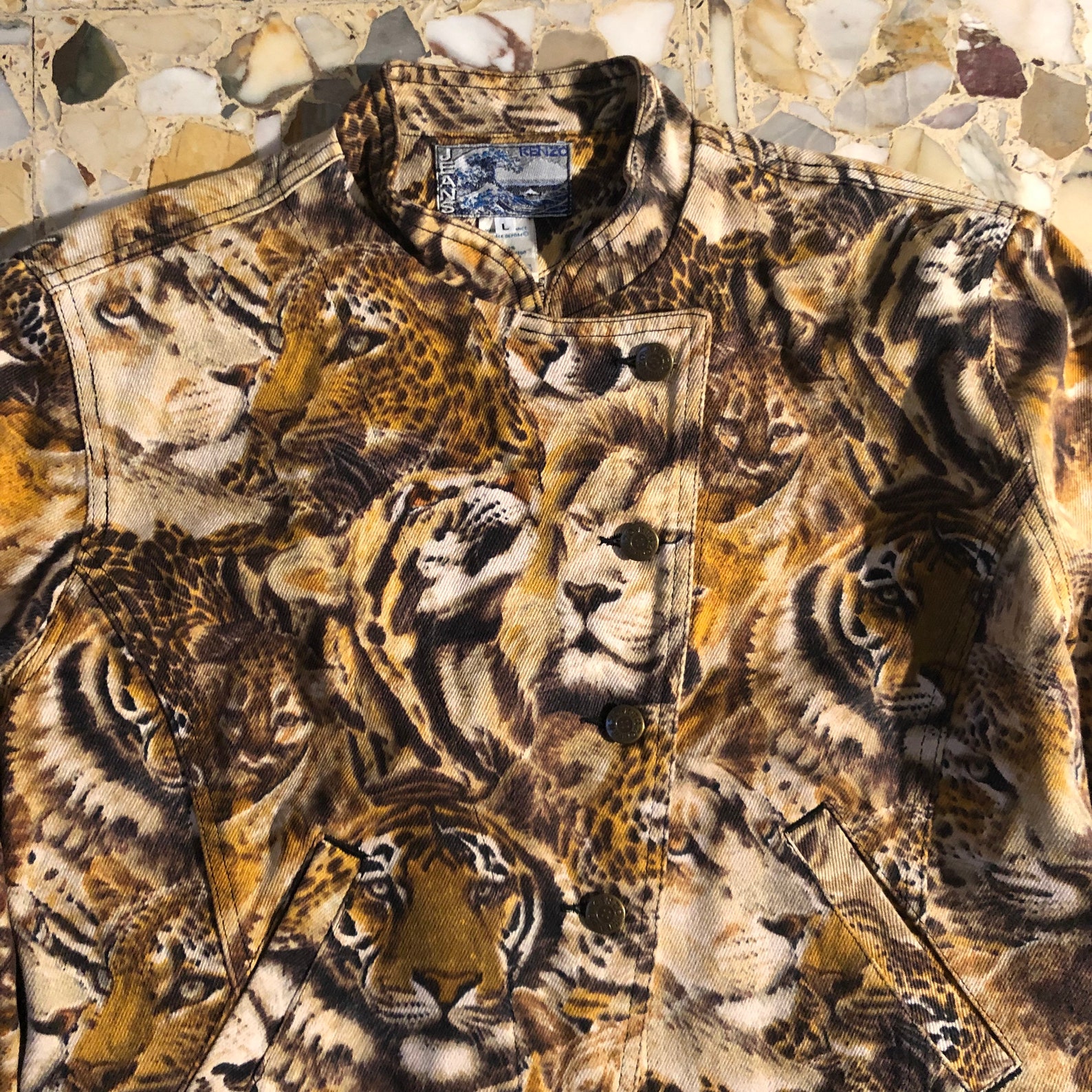 80s Kenzo Jeans Tiger Animal Print Denim Asymmetrical Cropped Jacket - Etsy