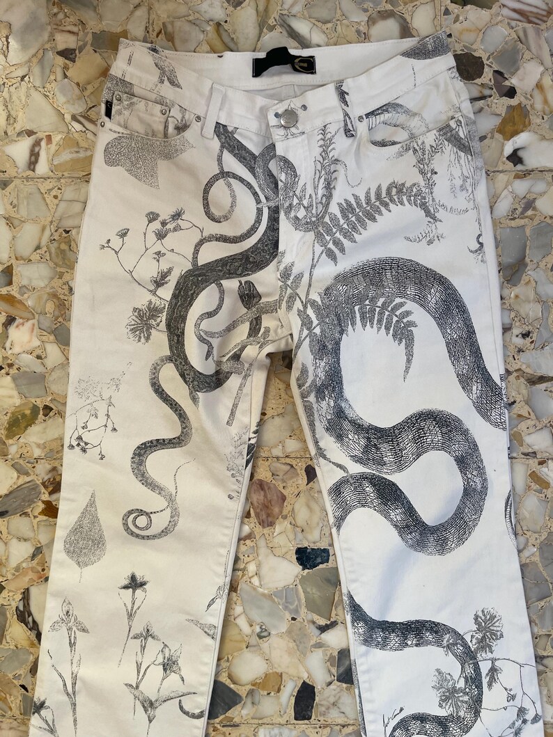 Y2K Roberto Cavalli Illustrated Snake Print Stretch Jeans Flare Leg - Etsy