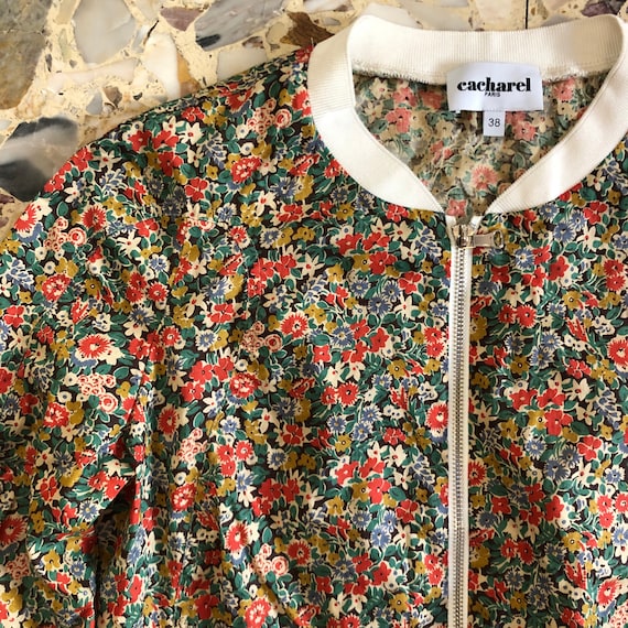 2000s Cacharel Liberty Fine Cotton Floral Zip Up Crop… - Gem