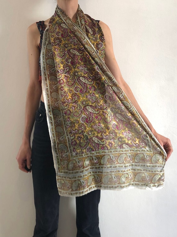 70s Silk Indian Gauze Block Paisely Print Fall Colors… - Gem