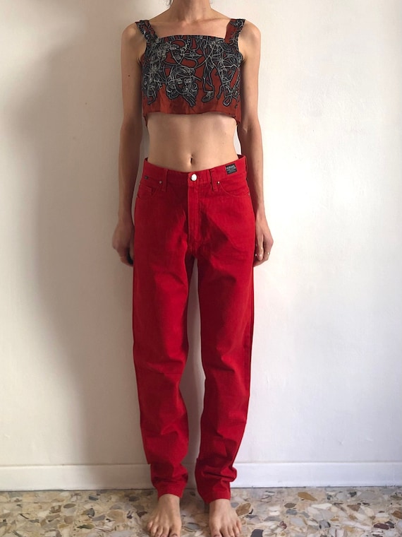 90s Versace Jeans Couture Red Denim Super Model Jeans - Gem