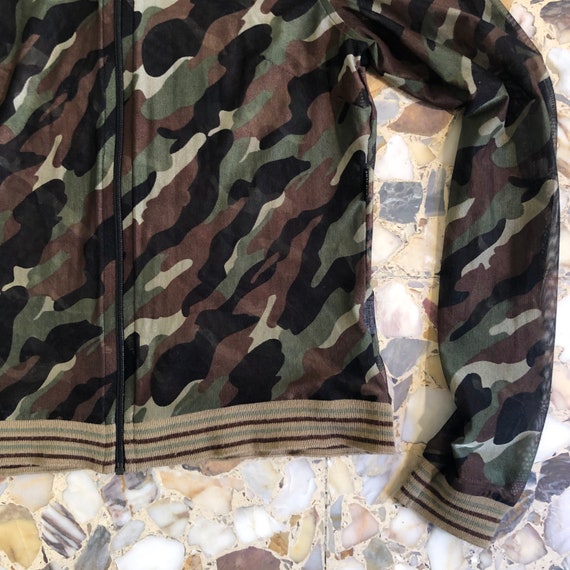 Y2K Anti-Flirt Camo Camouflage Sheer Mesh Zip Up Crop… - Gem