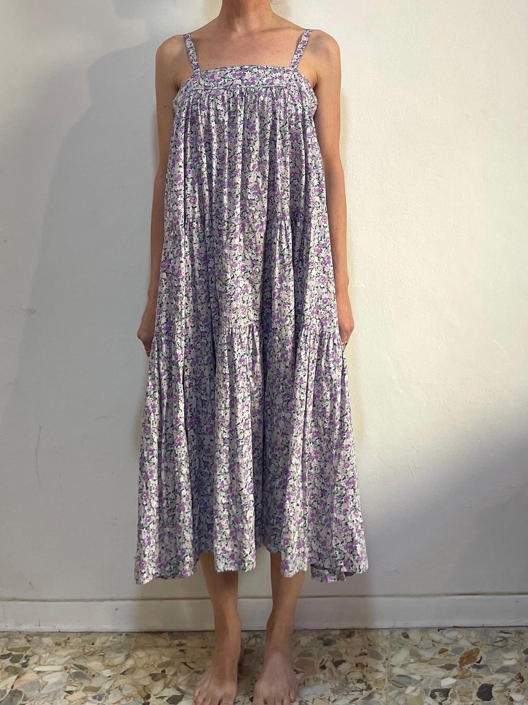 80s Cacharel Liberty Floral Cotton Dress Ruffled Tiered Maxi Sundress ...