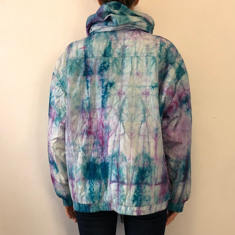 80s Tie Dye Ski Windbreaker Bomber Jacket Colmar Teal and Purple Nylon ...