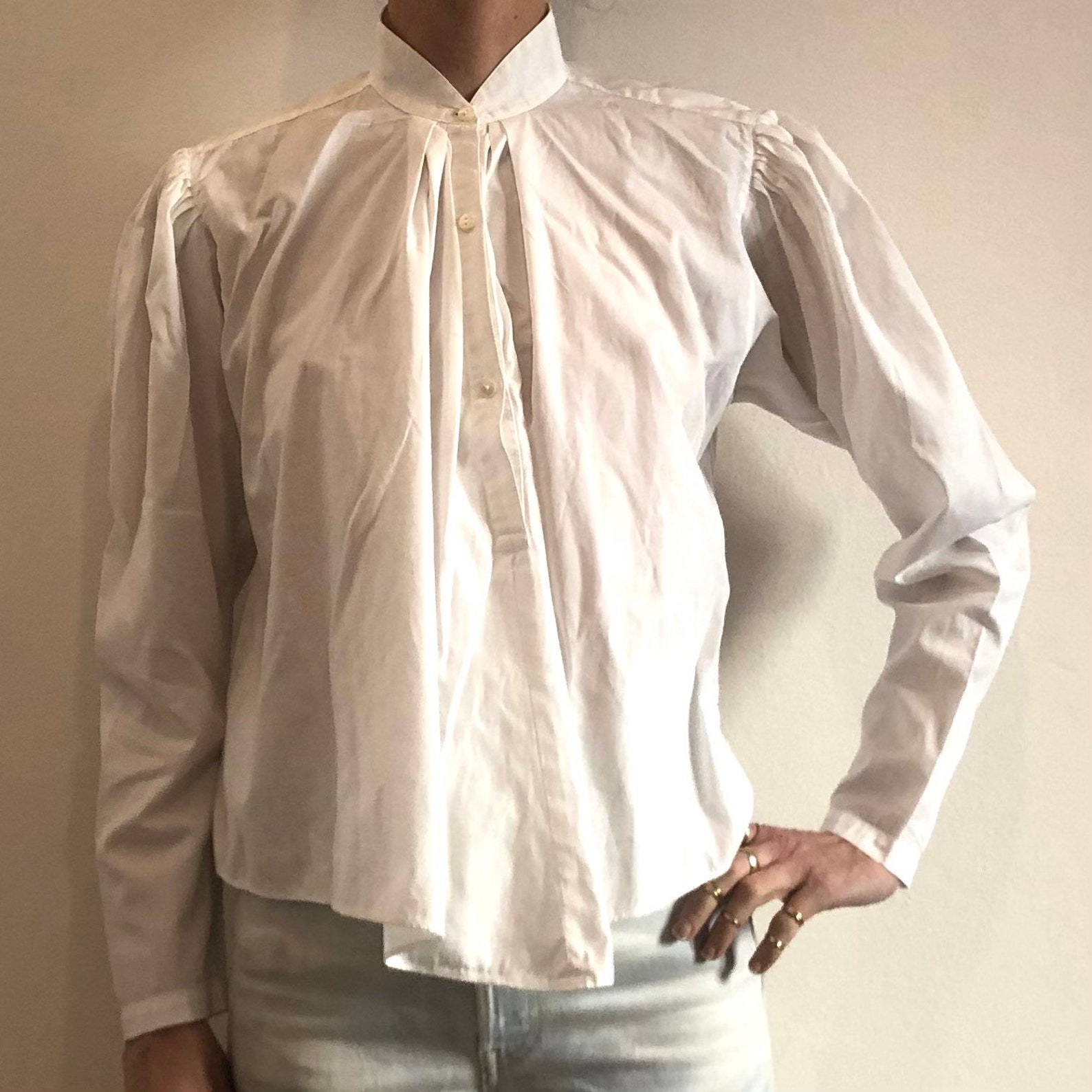 70s Kenzo White Cotton Large Peasant Blouse Wide Puff Sleeves - Etsy