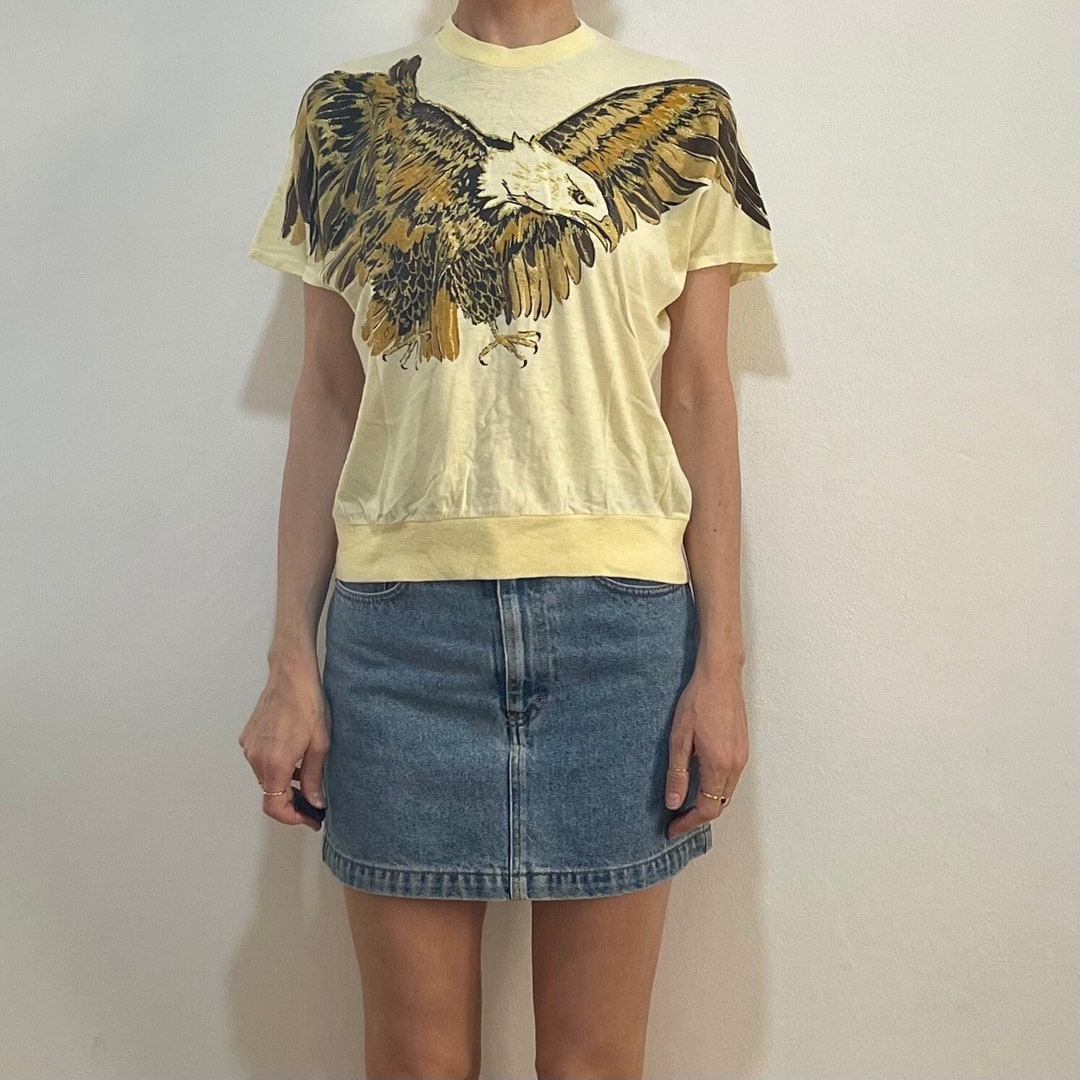 80s Screaming Eagle Gold Glitter Bat Wing Soft Yellow T Shirt Made in ...