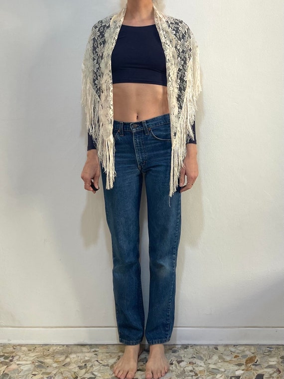 70s White Lace Net Embroidered Half Moon Romantic Boh… - Gem