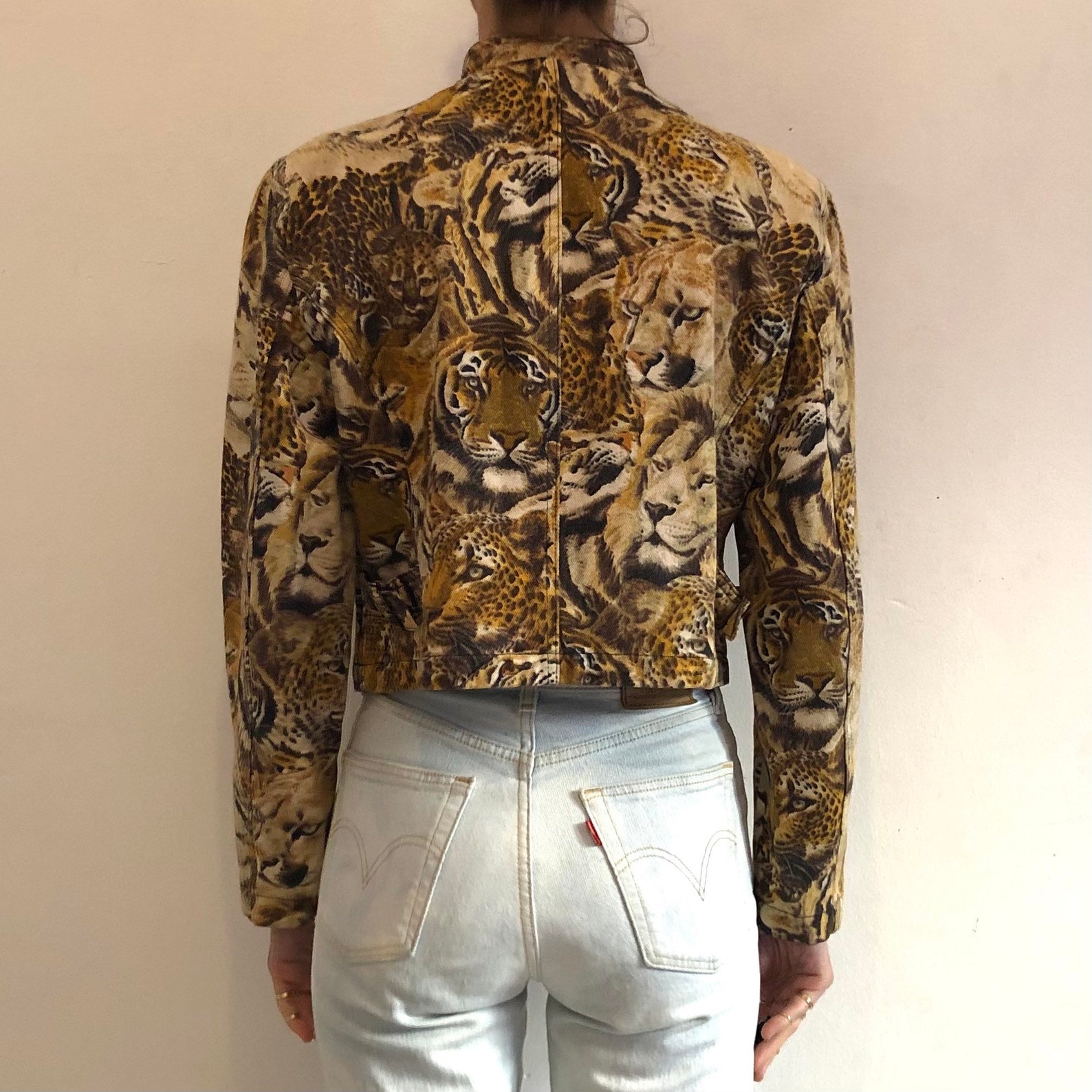 80s Kenzo Jeans Tiger Animal Print Denim Asymmetrical Cropped Jacket - Etsy