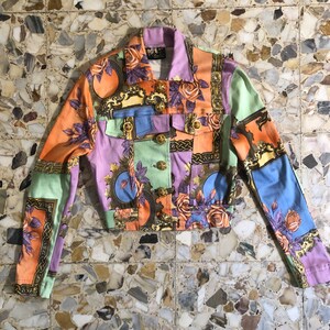 Y2K Euro Trash Club Kid Pop Art Color Block Cropped Stretch Jacket ...