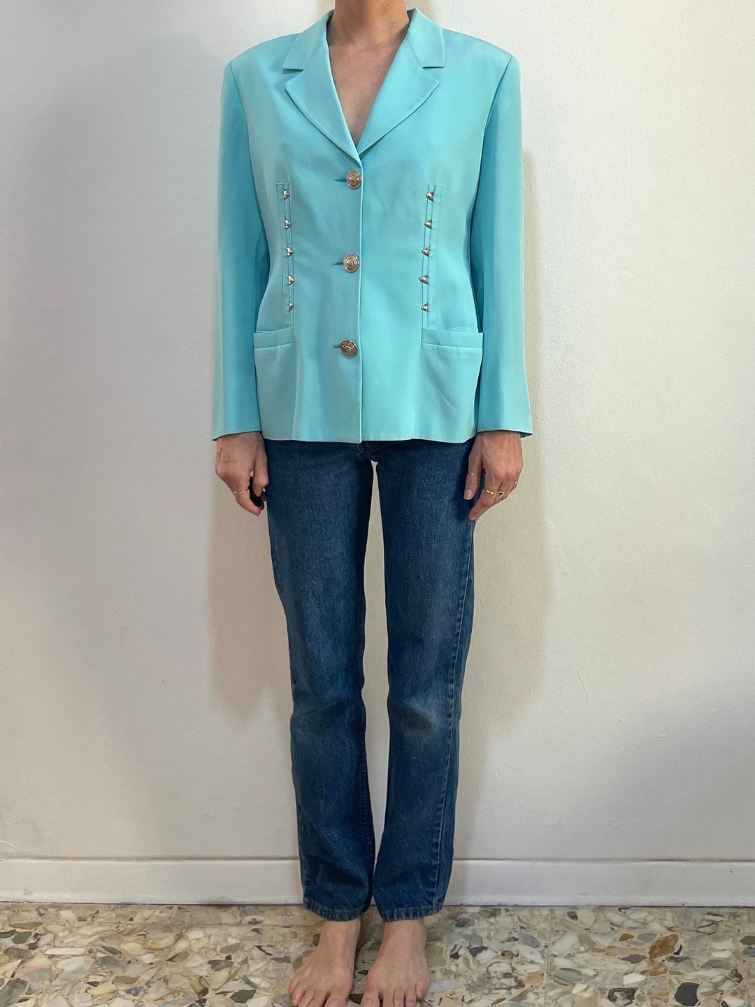 90s Versace Ice Blue Jacket Medusa Head Corset Detail - Etsy