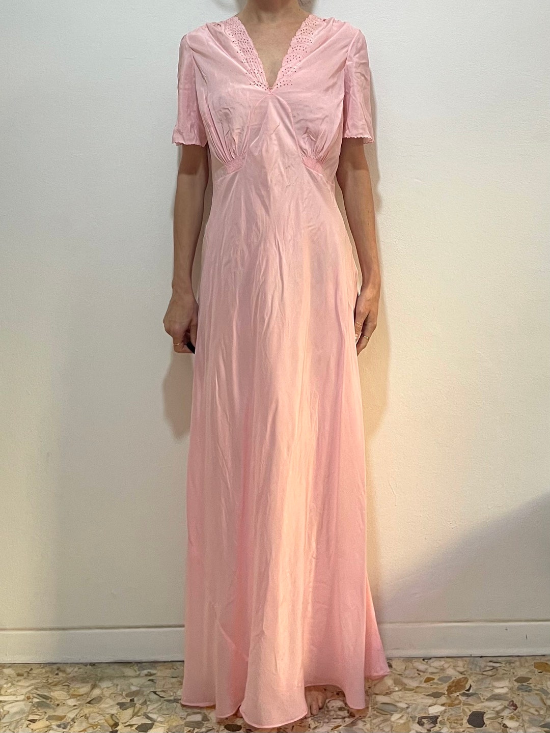 30s Bias Cut Pink Silk Slip Dress Hand-stitched Lace Embroidery - Etsy