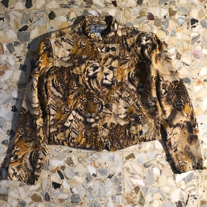 80s Kenzo Jeans Tiger Animal Print Denim Asymmetrical Cropped Jacket - Etsy