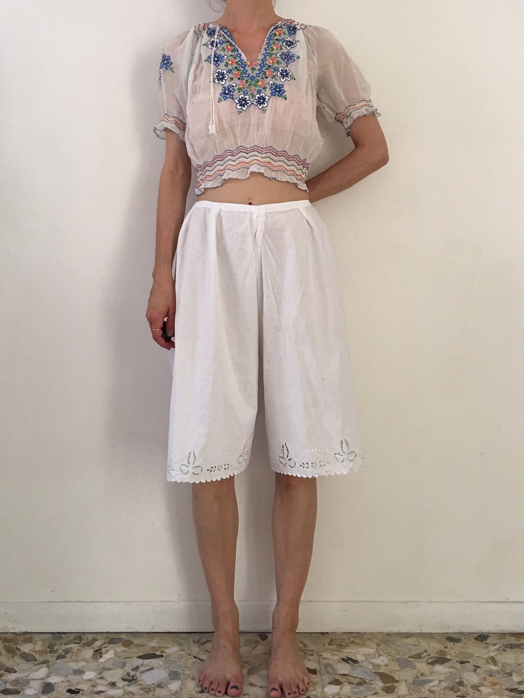 Victorian Bloomers Split Drawers White Cotton With Hand Embroidery and ...