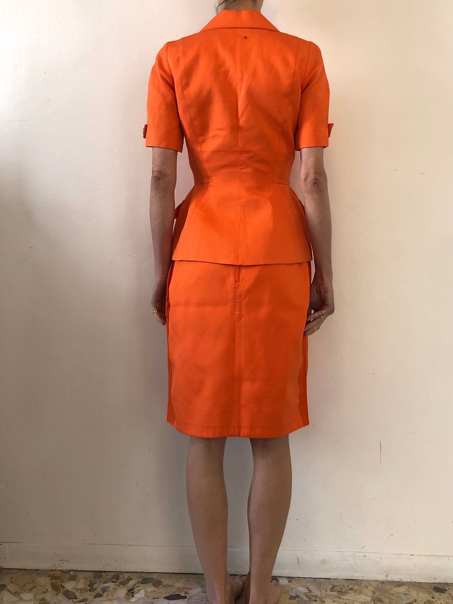 80s Mugler Orange Sailor Button Short Sleeve Hourglass Fitted Jacket ...
