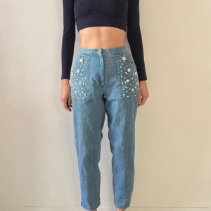 80s High Waisted Pearl and Rhinestone Decorated Mom Jeans - Etsy