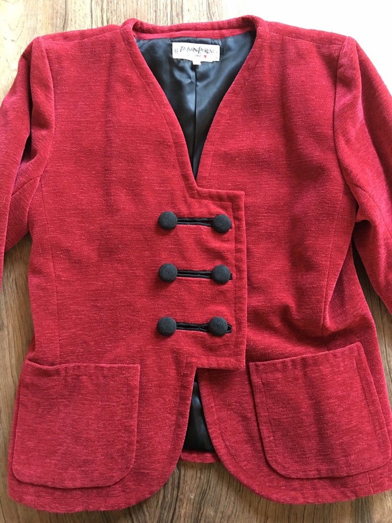 80s Yves Saint Laurent Rive Gauche Cotton Velour Uniform Jacket With ...